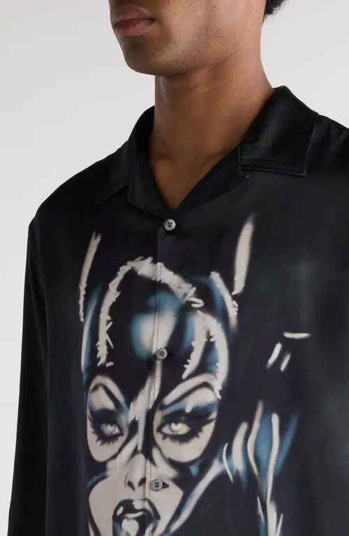 Acne Studios Dc Comics™ Catwoman Button-Up Shirt In Black/ Blue